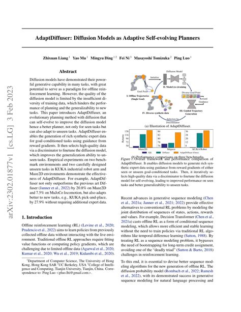 Pdf Adaptdiffuser Diffusion Models As Adaptive Self Evolving Planners
