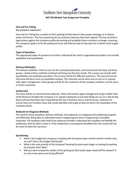 Module 2 Assignment Template Hughes Dat 223 Module Two Assignment Template Fast And Fun
