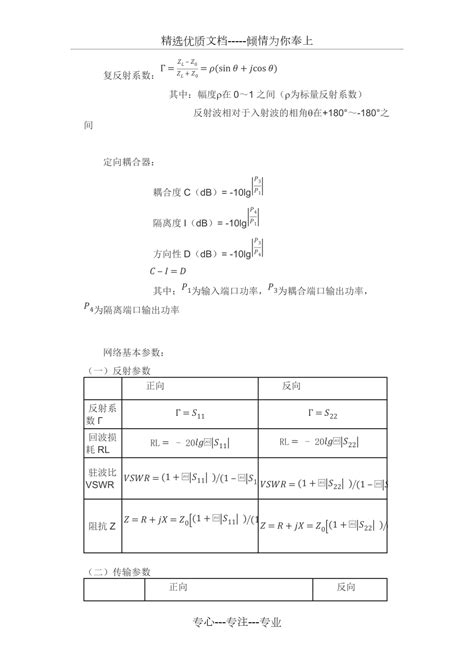 驻波比插入损耗和回波损耗对照表 共3页