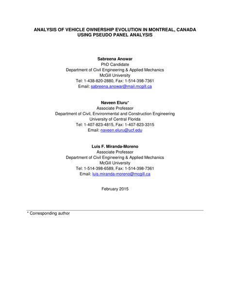 Pdf Analysis Of Vehicle Ownership Evolution In Montreal Canada Using Pseudo Panel Analysis