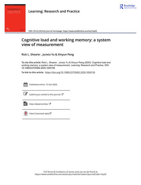 PDF Cognitive Load And Working Memory A System View Of Measurement