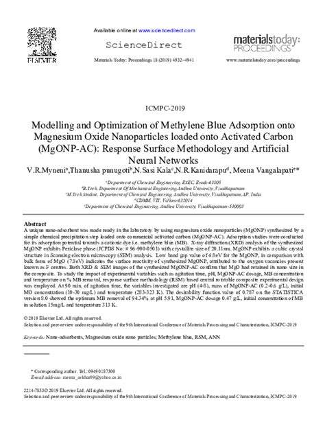 Pdf Modelling And Optimization Of Methylene Blue Adsorption From