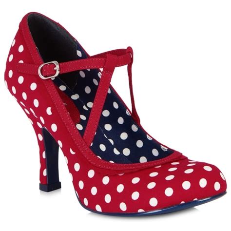 Ruby Shoo Jessica Red Spotted T Bar Court Shoes 09086