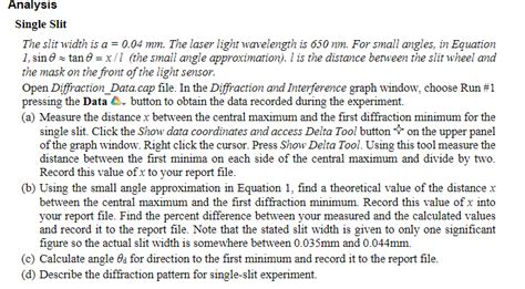 Solved Single Slit The Slit Width Is A Mm The Laser Chegg