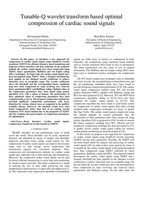 Pdf Tunable Q Wavelet Transform Based Optimal Compression Of Cardiac Sound Signals