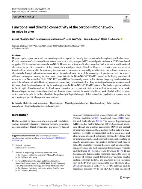 Pdf Functional And Directed Connectivity Of The Cortico Limbic