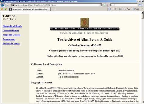 The Ead Finding Aid Displayed In A Web Browser Download Scientific Diagram