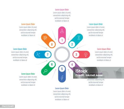 여덟 단계 정보 템플릿입니다 다채로운 롤러 인포 그래픽 템플릿 기술 산업 교육 비즈니스 및 과학을 위한 인포그래픽 템플릿 연례 보고서 책 잡지 정보 템플릿 8에 대한 스톡