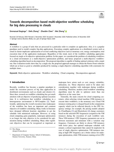 towards decomposition based multi objective workflow scheduling for big data processing in