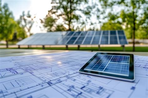 Solar Panel Design On A Tablet And Blueprint Premium Ai Generated Image