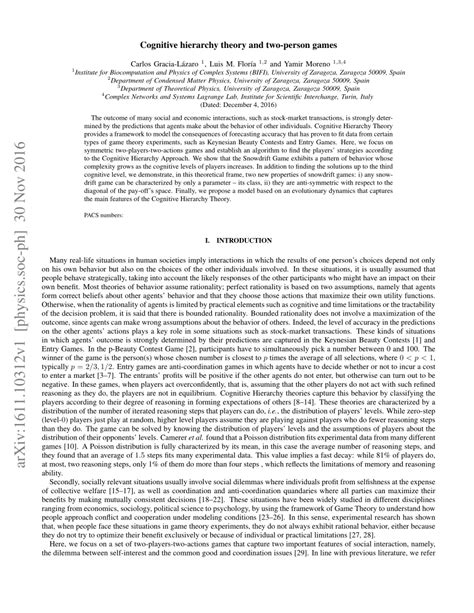 Pdf Cognitive Hierarchy Theory And Two Person Games