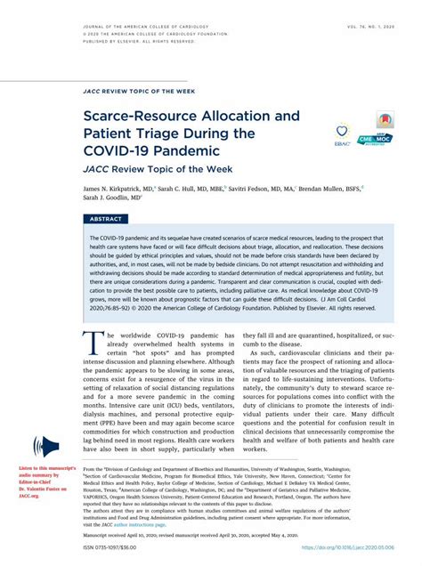 Pdf Scarce Resource Allocation And Patient Triage During The · Clinicians Readiness To