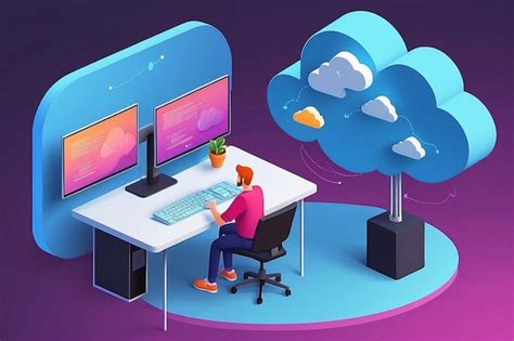 Premium Photo Flat Isometric Illustration Concept Two People Control Cloud Server From Monitor