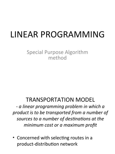 Linear Programming Special Purpose Algorithm Method Pdf Linear