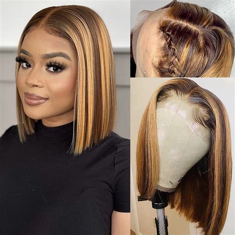 Flady 10 Inch Honey Blonde Bob Wig Human Hair 13x4 Hd Frontal Lace Wigs 150