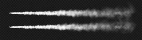 현실적인 미사일 또는 총알 추적 비행기 응축 트레일 제트 항공기 트랙 우주 로켓 발사 흰 연기 구름 안개 증기 흐름 벡터 그림