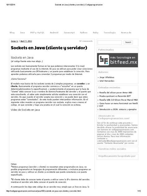 Sockets En Java Cliente Y Servidor Codigoprogramacion Pdf Redes