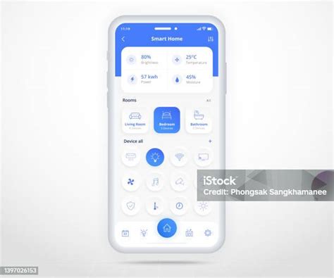 스마트 폰 스마트 홈 제어 앱 Ux Ui Iot 사물 인터넷 기술 디지털 미래 홈 오토메이션 기술 스마트 기기 응용 프로그램 전화 와이파이 Cctv 조명 음악 공기 벡터