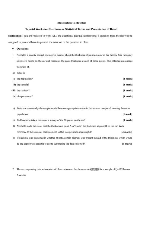 Tutorial Worksheet 3 Introduction To Statistics Tutorial Worksheet 2 Common Statistical