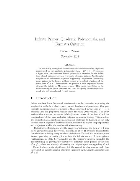 Pdf Infinite Primes Quadratic Polynomials And Fermats Criterion