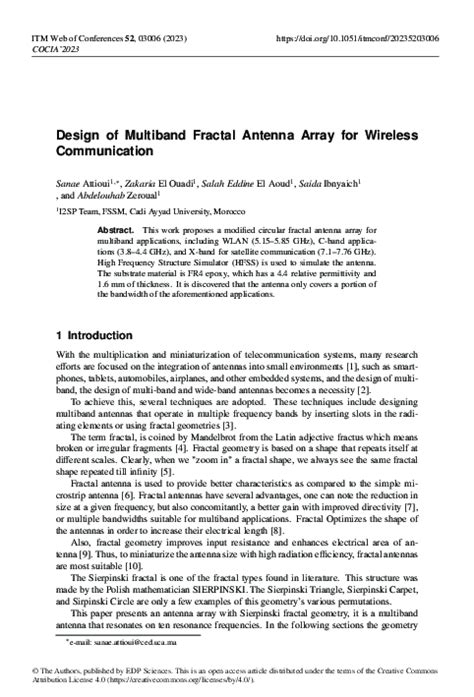 Pdf Design Of Multiband Fractal Antenna Array For Wireless Communication