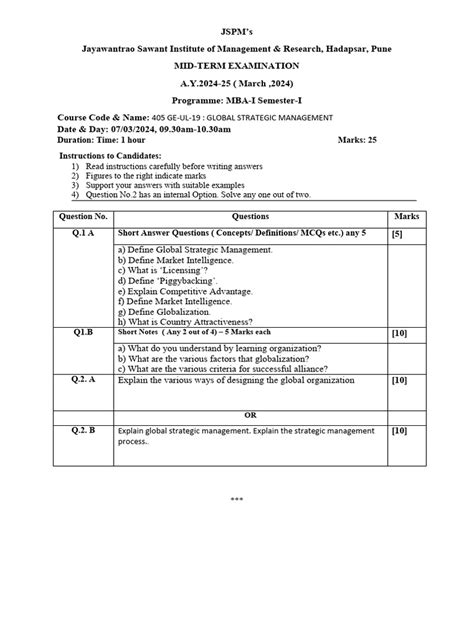 Mid Term Exam Question Paper 405 Gsm Pdf