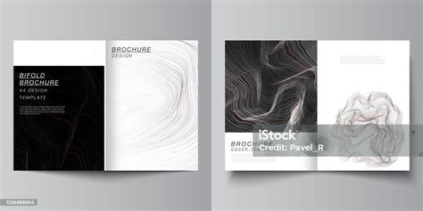 두 개의 A4 형식의 현대 표지 모형의 벡터 레이아웃은 양면 브로셔 잡지 전단지 소책자 연례 보고서에 대한 템플릿을 디자인합니다 3d 그리드 표면 파급 효과가있는 물결