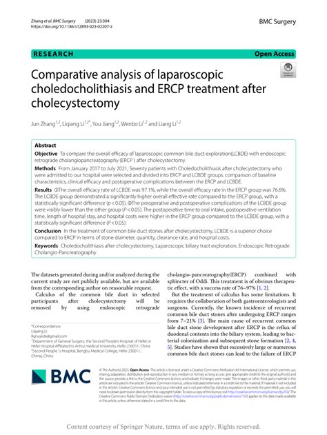 Pdf Comparative Analysis Of Laparoscopic Choledocholithiasis And Ercp Treatment After