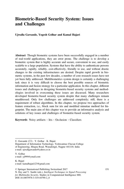 Pdf Biometric Based Security System Issues And Challenges