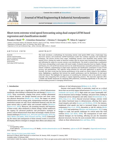 Pdf Short Term Extreme Wind Speed Forecasting Using Dual Output Lstm