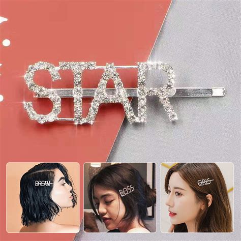 Badu Bg Блестящи фиби с букви и кристали Дамски думи Щипки за коса Шноли Шноли Модна украса за