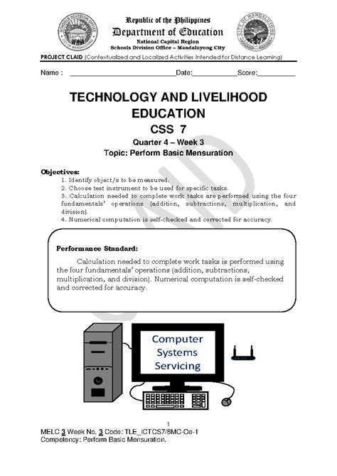 Tle Css 7 Q4 As Week 3 Notes 1 Melc 3 Week No 3 Code Tle Ictcs7 8mc Oe 1 Project Claid