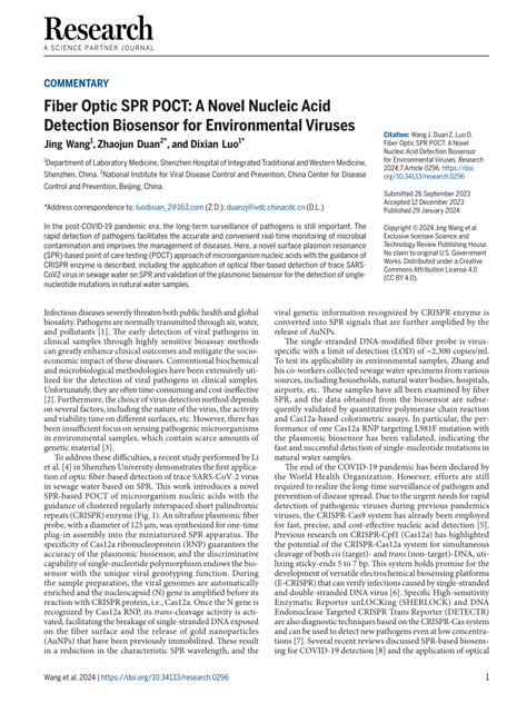 Pdf Fiber Optic Spr Poct A Novel Nucleic Acid Detection Biosensor