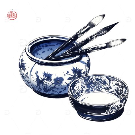 毛笔书法用具插画素材高清模板免费下载 趣麦麦图