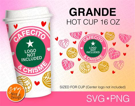 Cafecito And Chisme Grande Hot Cup Pan Dulce Concha Mexican Bread Seamless Full Wrap Grande Hot