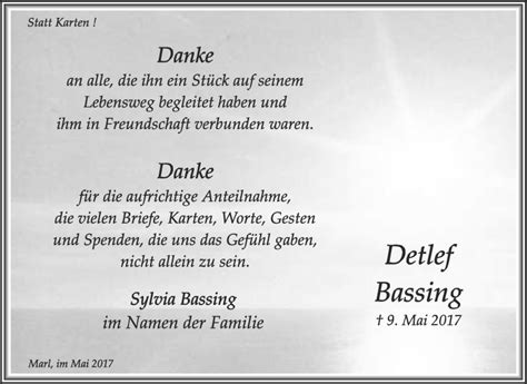 Traueranzeigen Von Detlef Bassing Sich Erinnernde