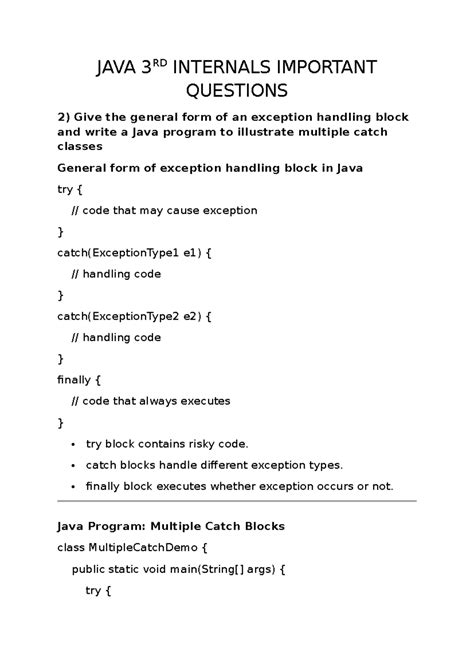 Java 3rd Internals Important Questions On Exception Handling And