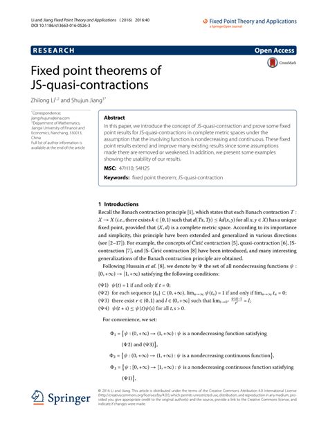 Pdf Fixed Point Theorems Of Js Quasi Contractions