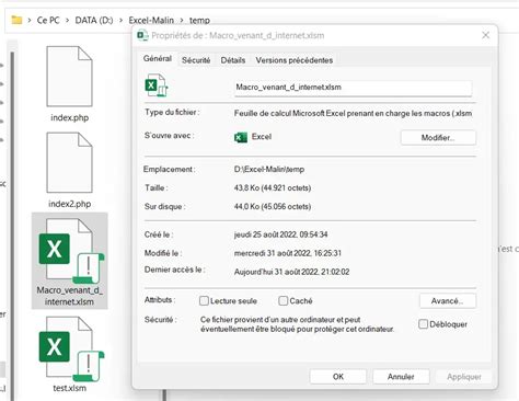 excel macros bloquées dans les fichiers en provenance d internet