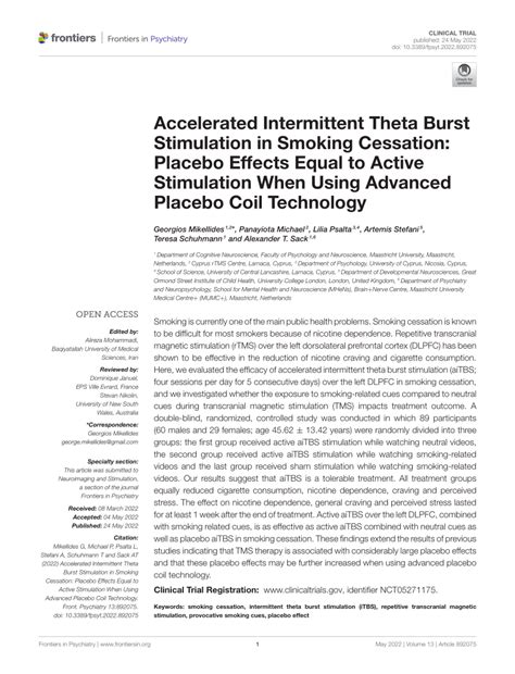 Pdf Accelerated Intermittent Theta Burst Stimulation In Smoking