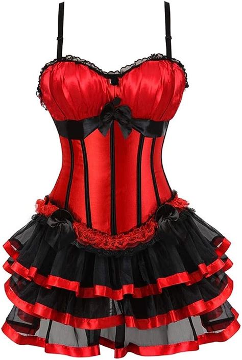 Kelvry Womens Sexy Gothic Satin Lace Up Boned Basque Corset And