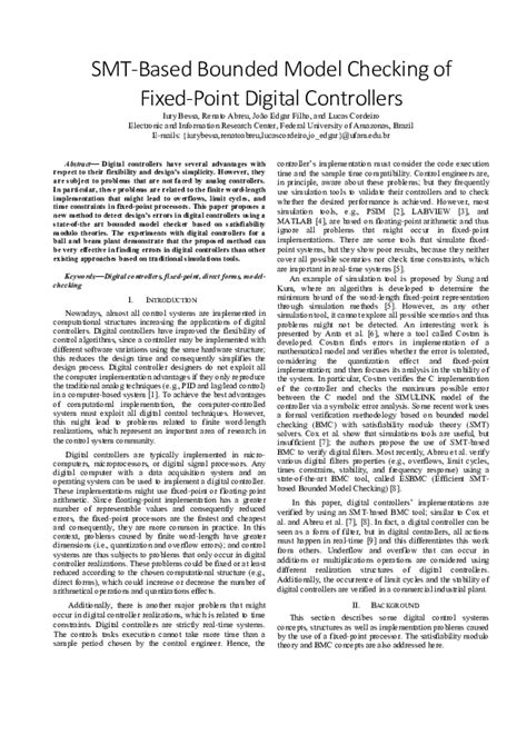 Pdf Smt Based Bounded Model Checking Of Fixed Point Digital Controllers Joao Edgar Chaves