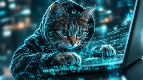 Tech Savvy Cat Wears Hoodie And Types On Laptop While Coding In A