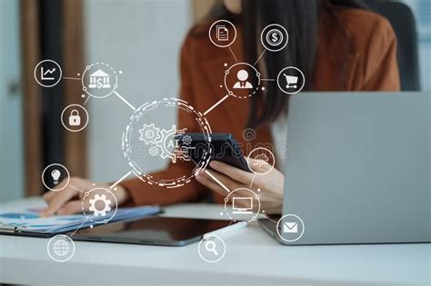 Digital Transformation Technology Strategy Woman Using Laptop Tablet