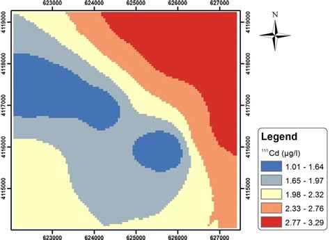 35 Kriging Interpolation Result Of 111 Cd Shown On Arcgis Download Scientific Diagram