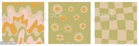 파스텔 색상은 3 가지 패턴 세트입니다 복고풍 패턴 줄무늬 꽃 사각형 베이지 벡터 그림 강렬하고 밝은 색상에 대한 스톡 벡터 아트 및 기타 이미지 Istock