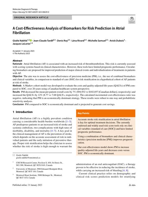 Pdf A Cost Effectiveness Analysis Of Biomarkers For Risk Prediction In Atrial Fibrillation