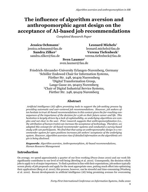 Pdf The Influence Of Algorithm Aversion And Anthropomorphic Agent Design On The Acceptance Of