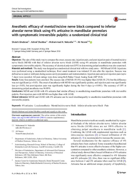 Pdf Anesthetic Efficacy Of Mental Incisive Nerve Block Compared To Inferior Alveolar Nerve