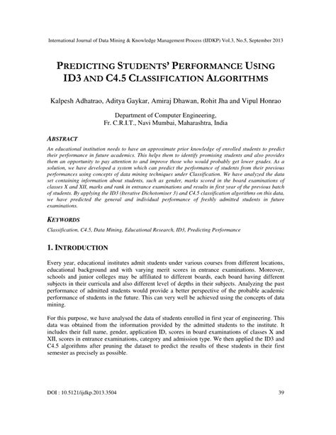 Predicting Students Performance Using Id3 And C45 Classification
